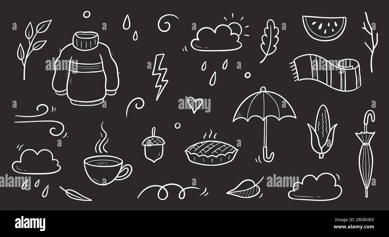 Autumn doodle vector chalkboard set. Hand drawn doodle sketch style ...