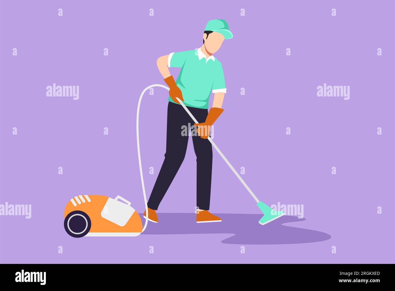 Cartoon flat style drawing attractive man professional busy janitor ...