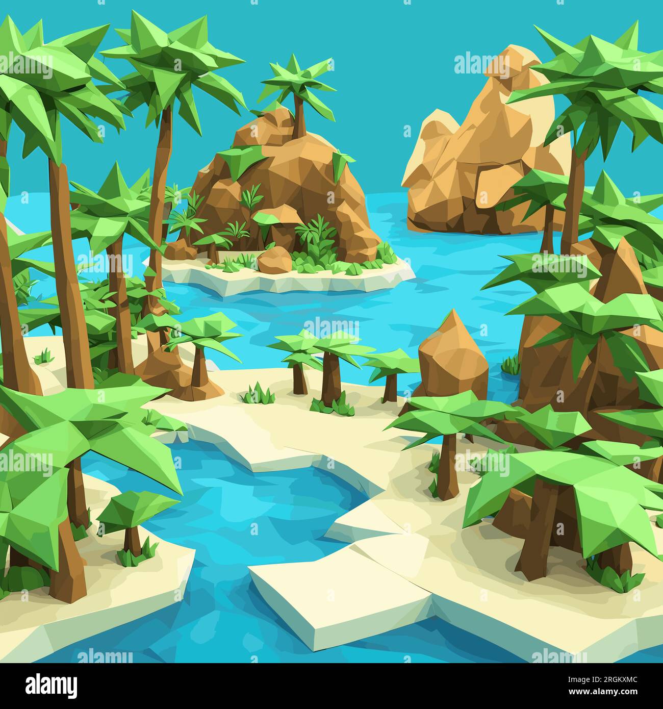 3D isometric low poly portrayal of a tropical island adorned Stock ...