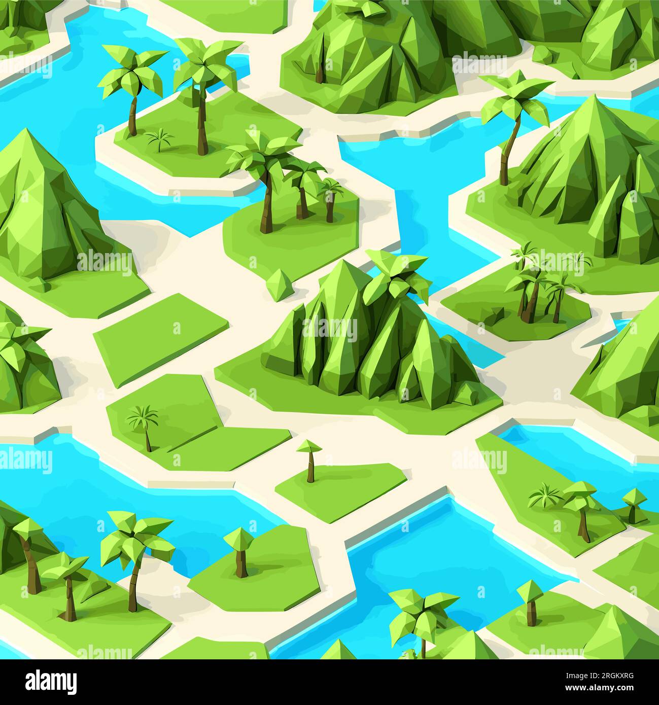 3D isometric low poly portrayal of a tropical island adorned Stock ...