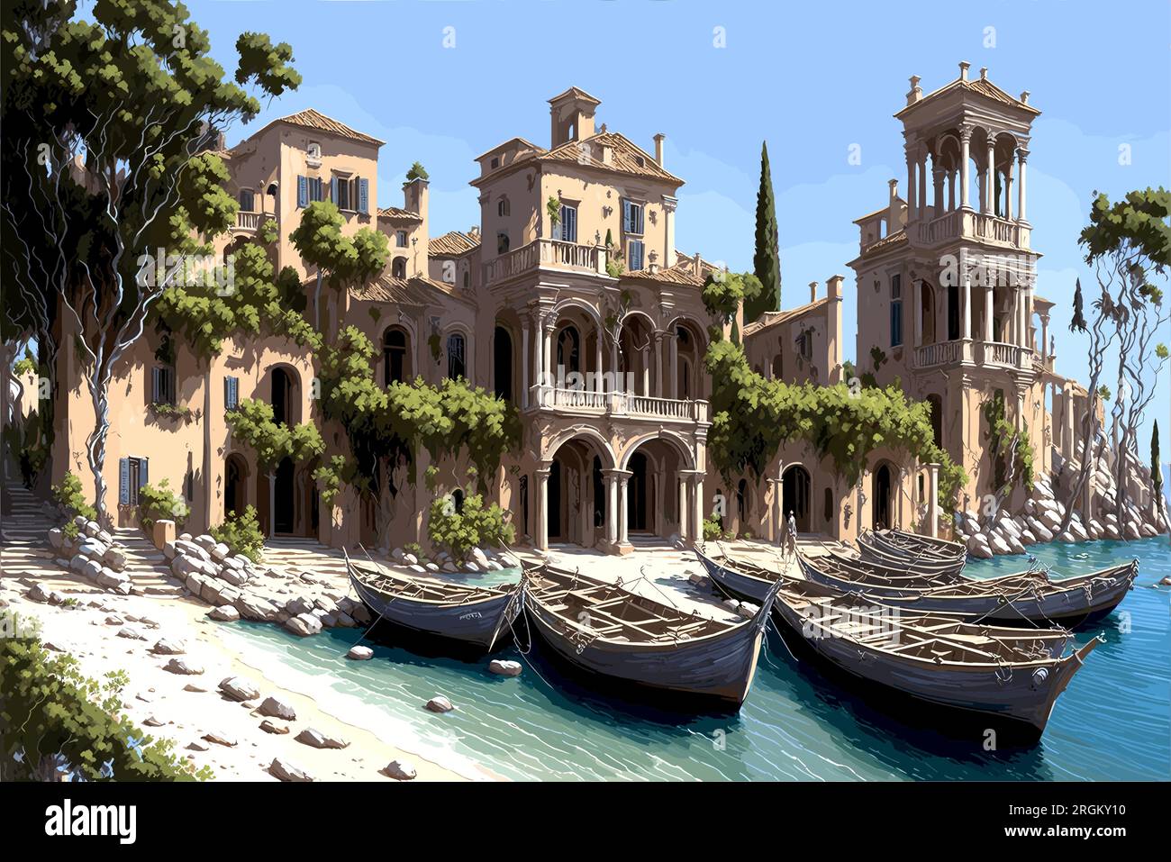 Mediterranean beach Ancient Roman architecture Renaissance vector ...