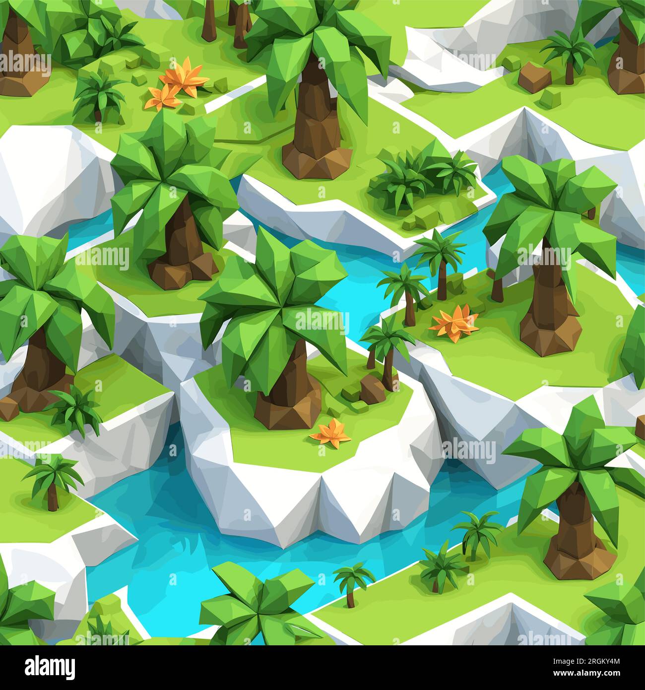 3D isometric low poly portrayal of a tropical island adorned Stock ...