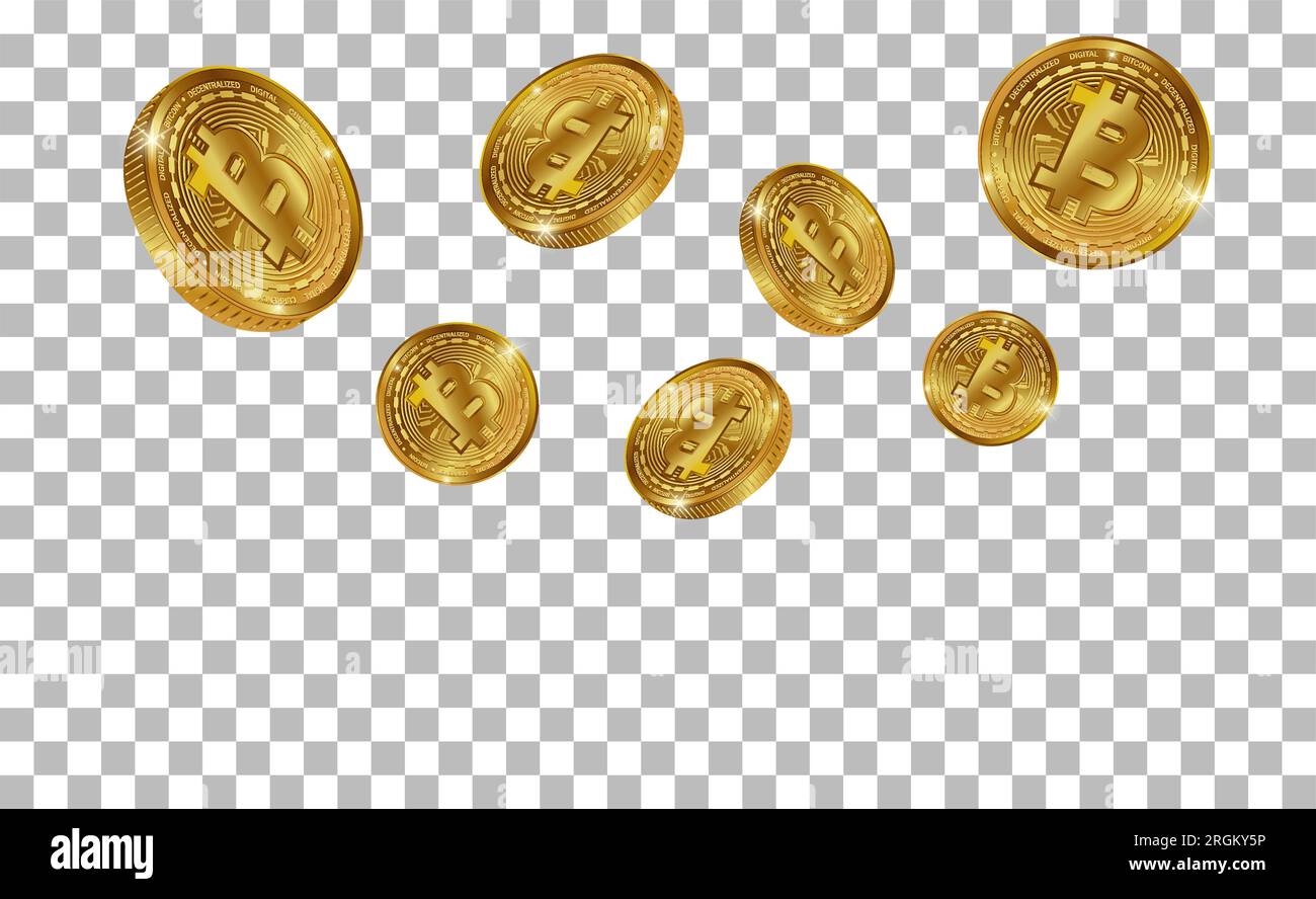Bitcoin Ethereum cryptocurrency symbols. Rain of 3d Golden coins ...