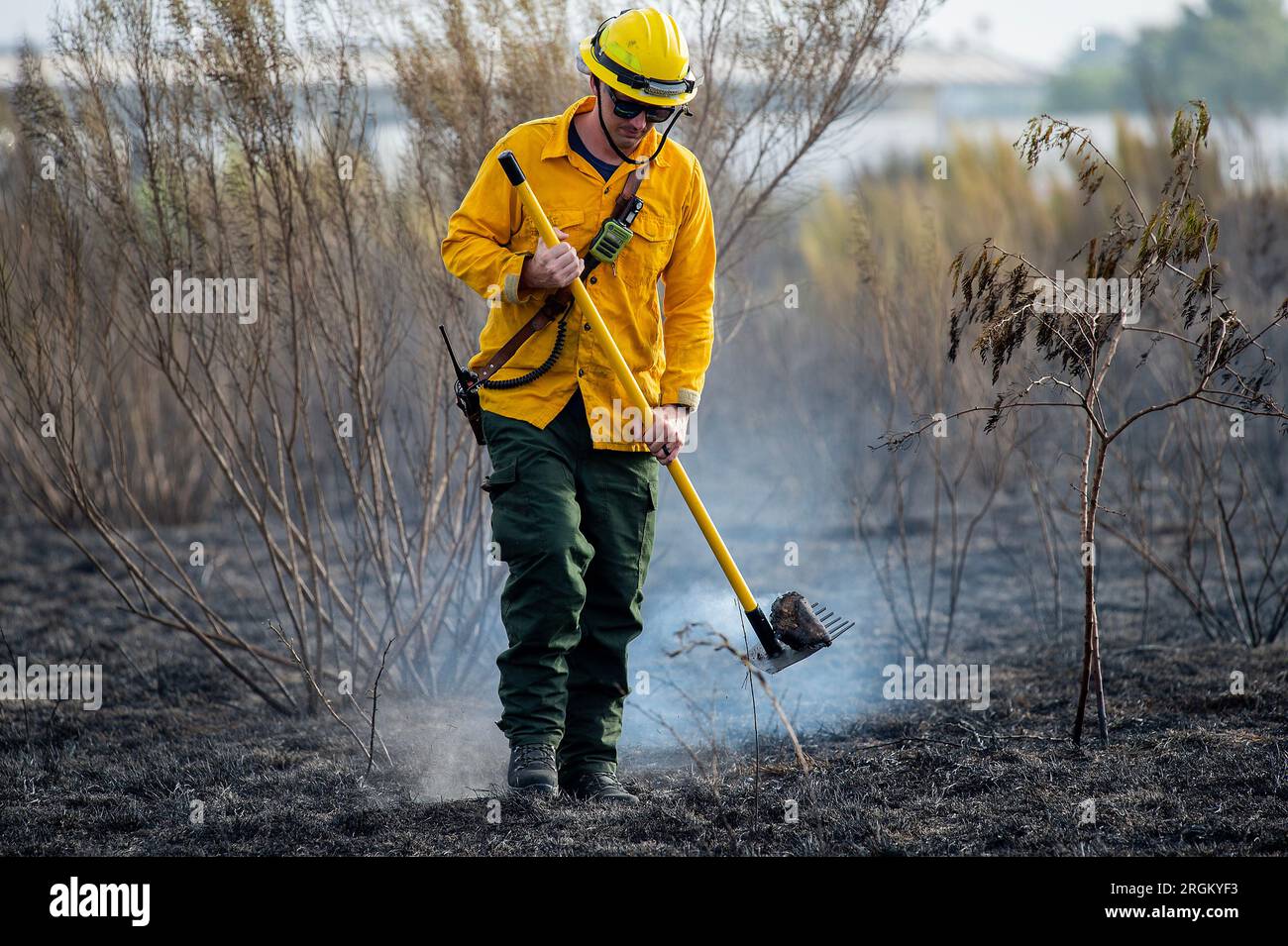 August 10, 2023: Austin Fire Department Firefighters mop-up after a ...
