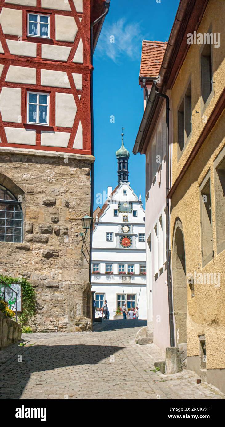 City scene of Rotenburg ob der Tauber in Bavaria with old frame houses ...