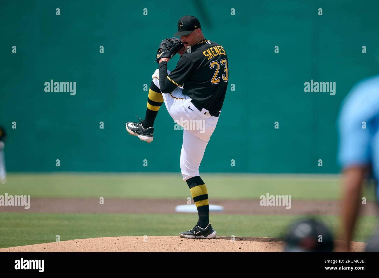 Pittsburgh Pirates pitcher Paul Skenes (23) delivers the first pitch of ...