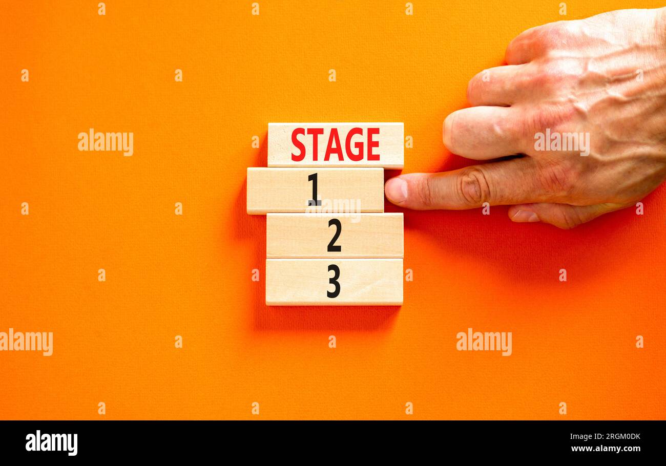 Time to stage 1 symbol. Concept word Stage 1 2 3 on wooden block ...