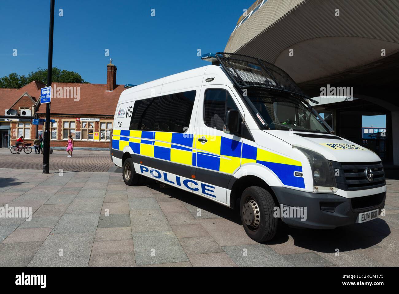 Essex police van outside Southend Victoria railway station to enforce a ...