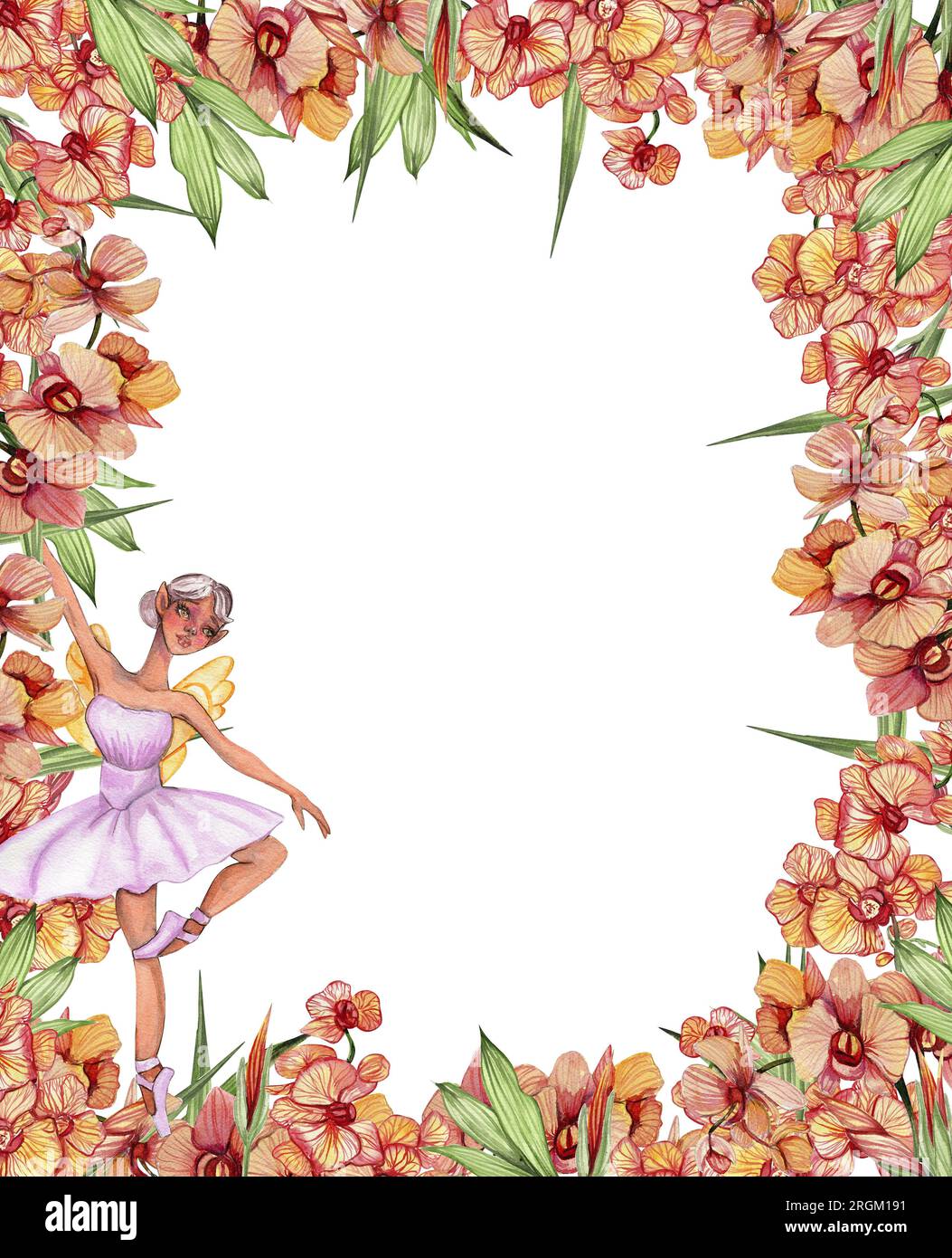 Watercolor square spring garden full of flowers frame in cartoon style ...