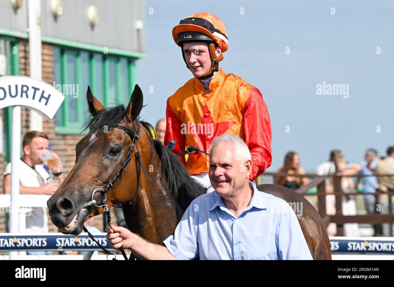 Brighton UK 10th August 2023 - Bug Boy ridden by Connor Planas (orange ...