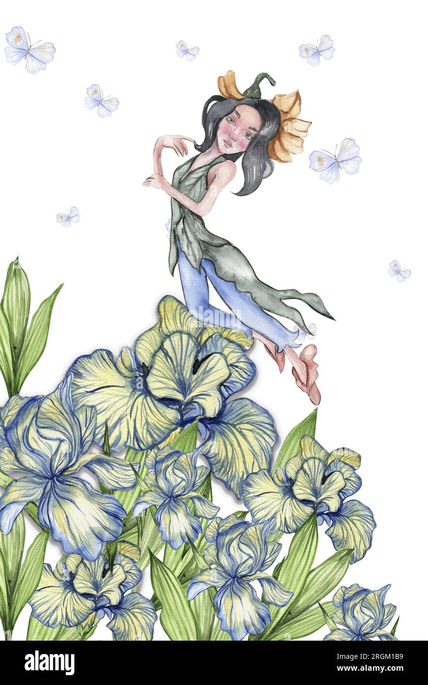 Watercolor square spring garden full of flowers frame in cartoon style ...