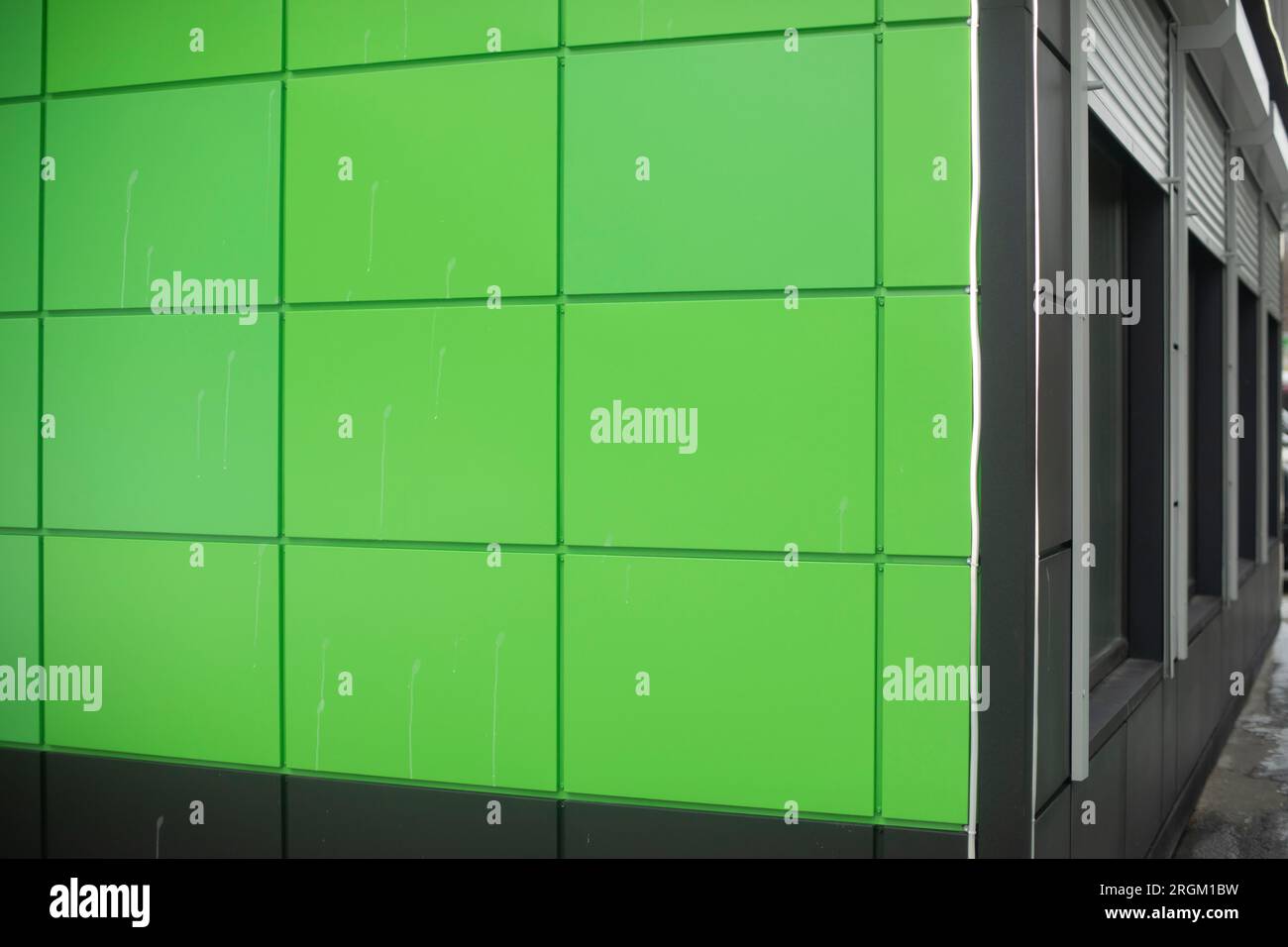 Green building. One-storey office. Paneling. Architecture details Stock ...