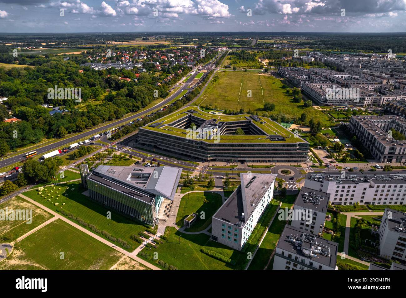 Wilanow, Warsaw, drone, real estate, buildings, Warszawa, summertime ...