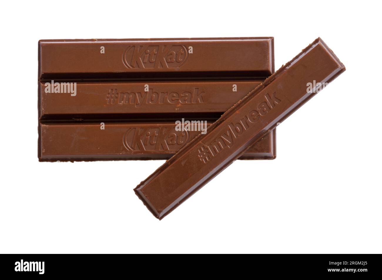 Nestle Caramel KitKat unwrapped with #mybreak finger on top isolated on ...