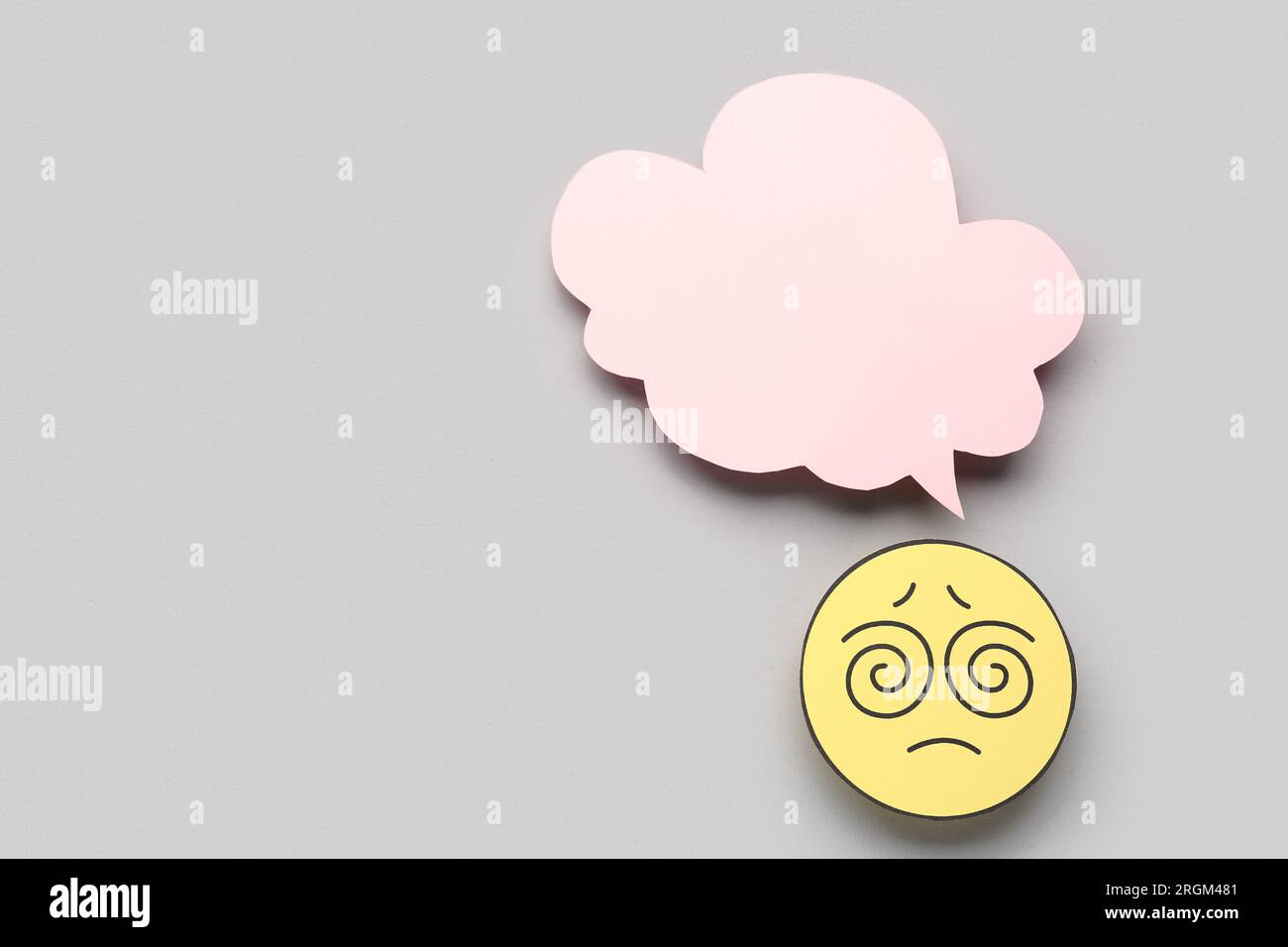 Confused paper face with blank speech bubble on grey background Stock ...