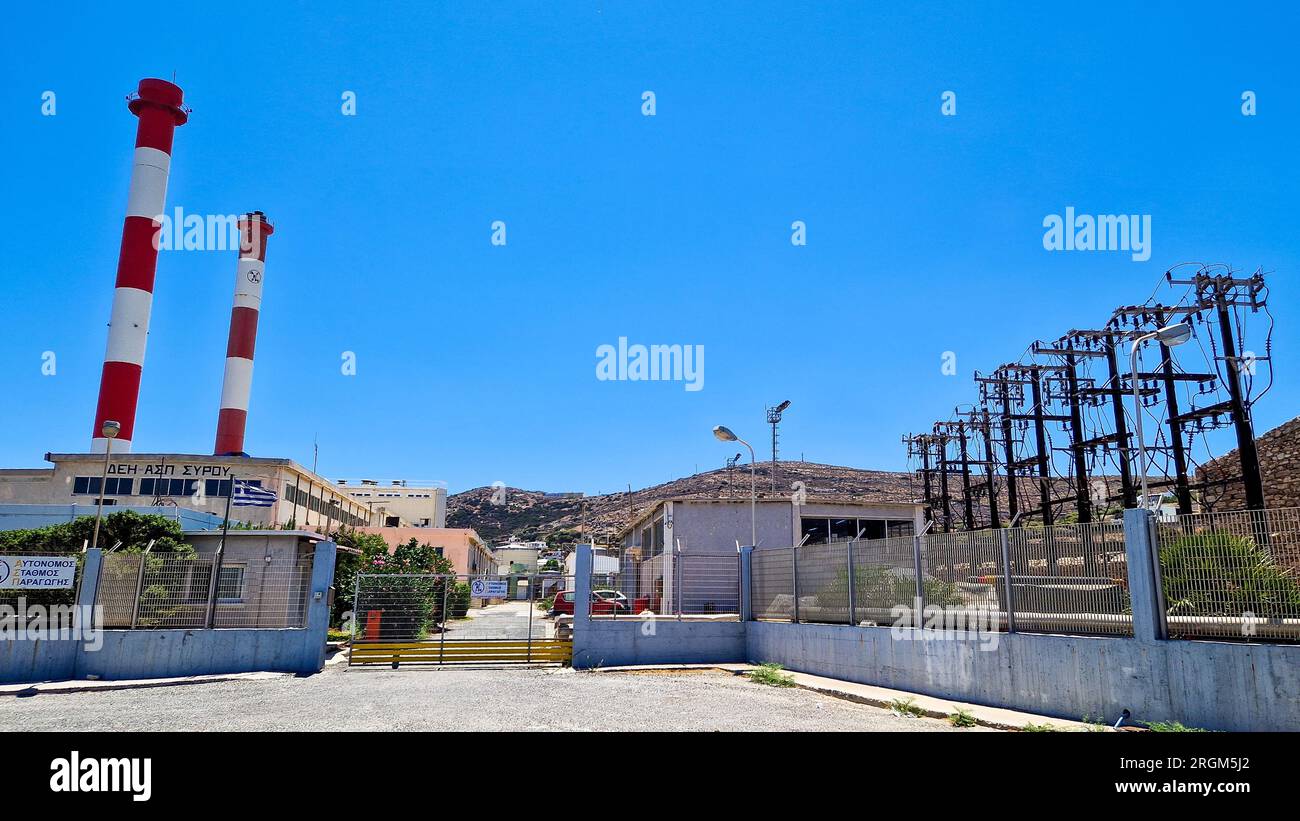 Electric power plant, Ermopouli, Syros Island, Greece, Southern Europe ...
