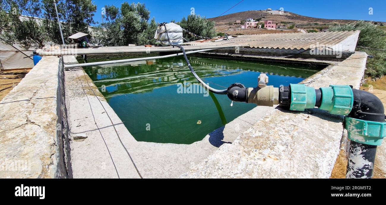 Water management, rain water reservoir, Syros island, Greece, Southern ...