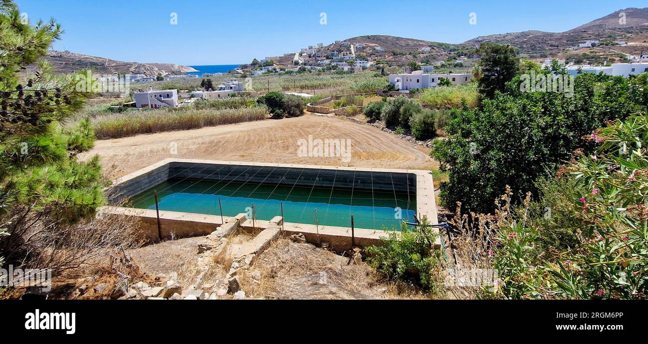 Water management, rain water reservoir, Syros island, Greece, Southern ...