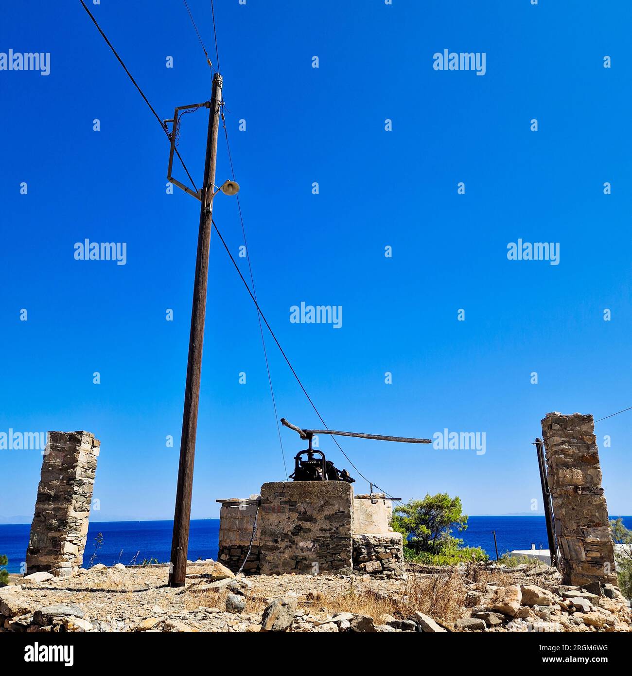 Water management, ancient artesian pit, Syros island, Greece, Southern ...