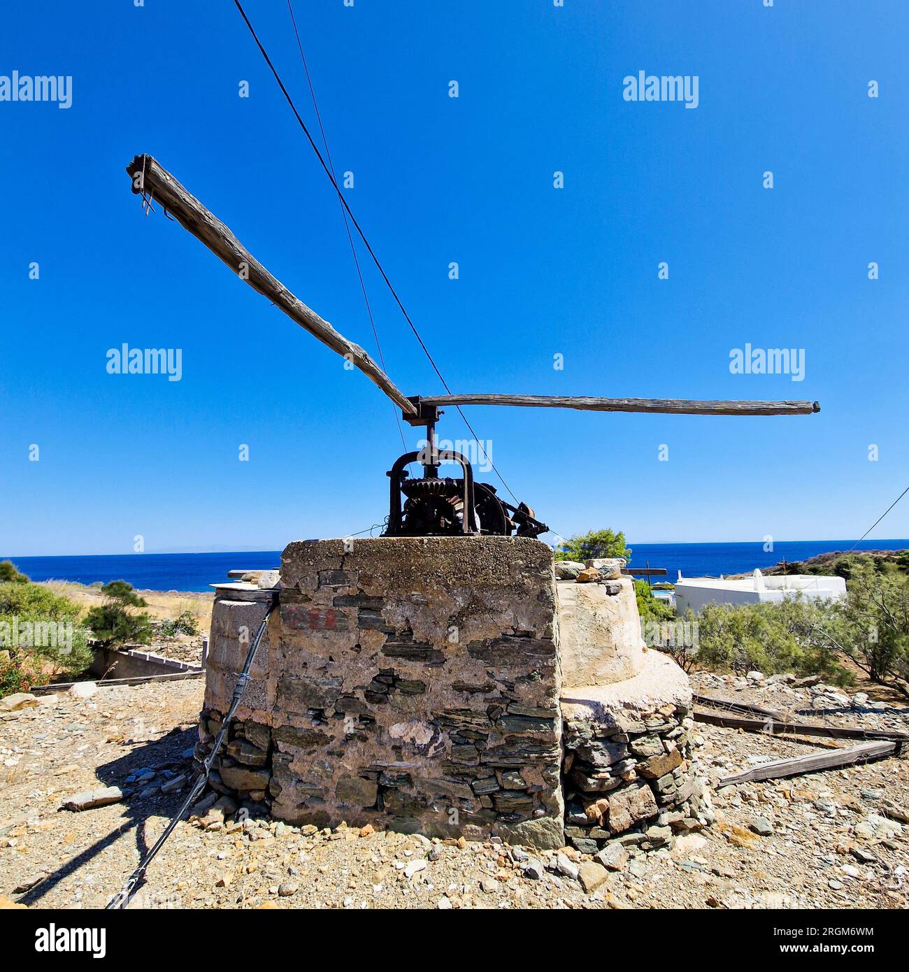 Water management, ancient artesian pit, Syros island, Greece, Southern ...