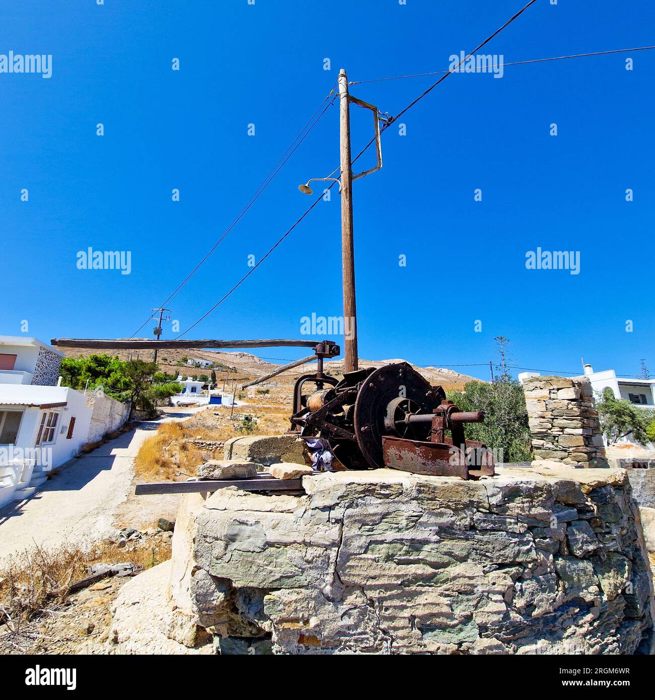 Water management, ancient artesian pit, Syros island, Greece, Southern ...