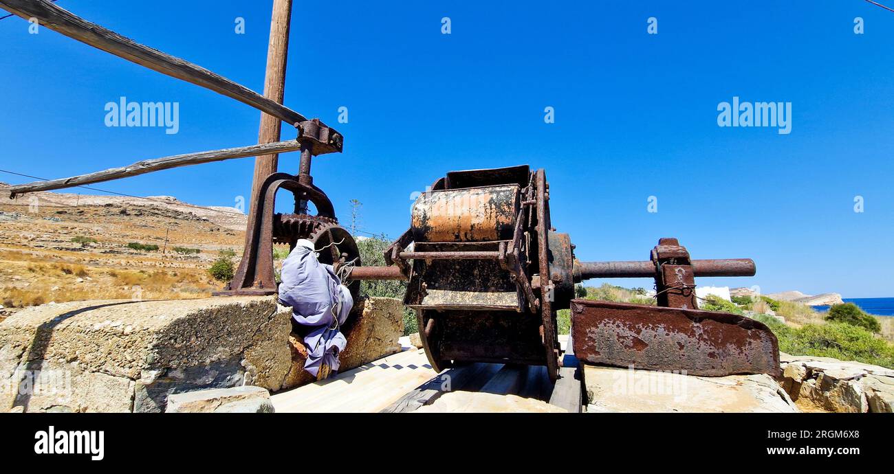 Water management, ancient artesian pit, Syros island, Greece, Southern ...