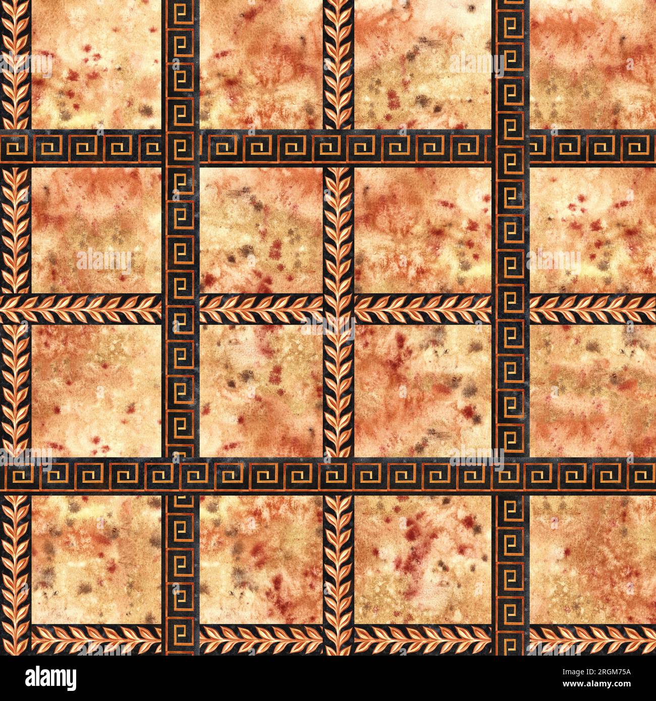 Seamless checkered pattern with ancient Greek ornaments. Hand drawn ...