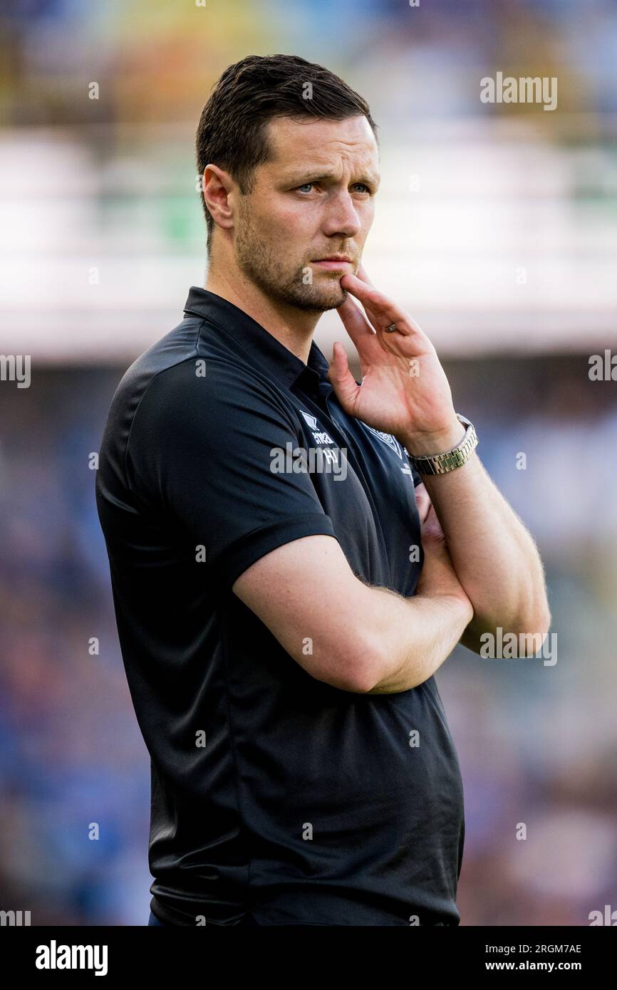 Brugge, Belgium. 10th Aug, 2023. KA Akureyri's head coach Hallgrimur ...