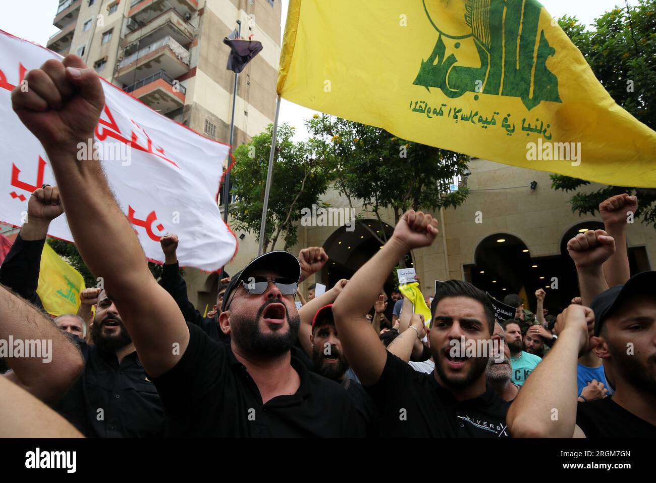 Beirut, Lebanon. 10th Aug, 2023. Pro-Iranian Hezbollah supporters take ...