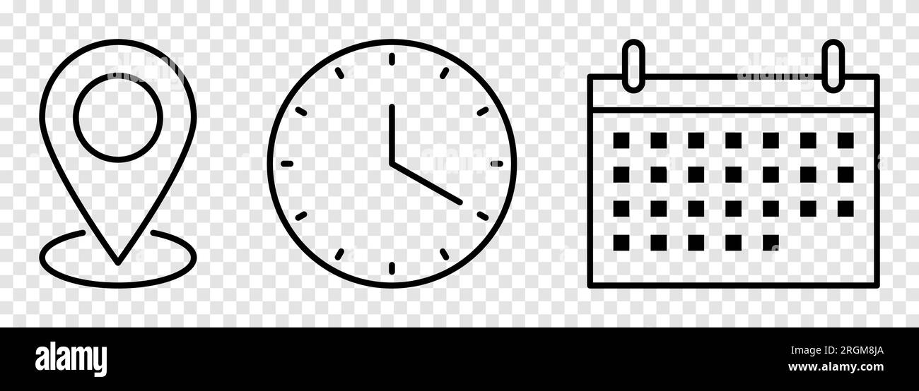 Date, time, location icon. Vector illustration isolated on transparent background Stock Vector ...