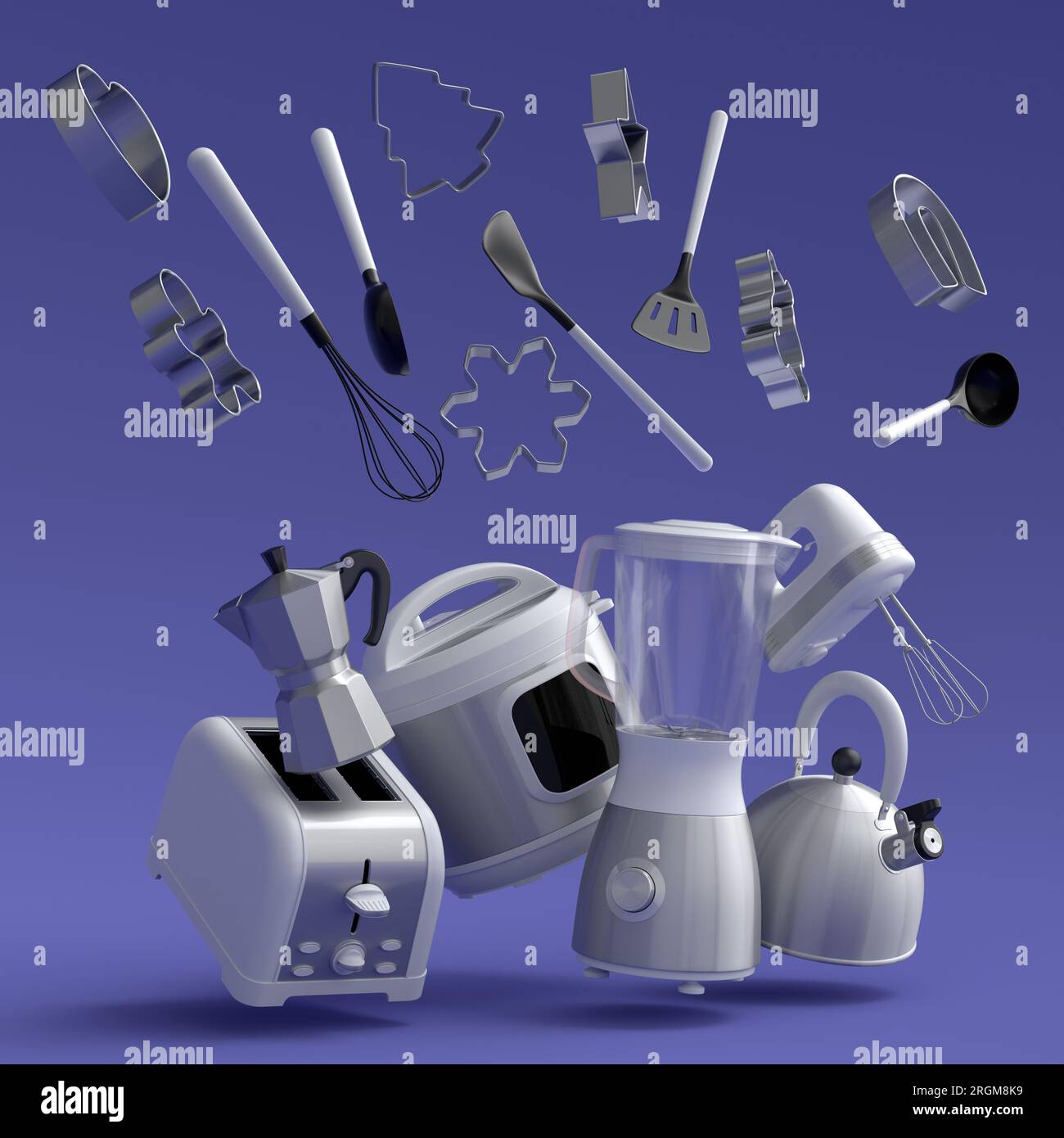 Espresso coffee machine, hand mixer, kettle and toaster for preparing ...