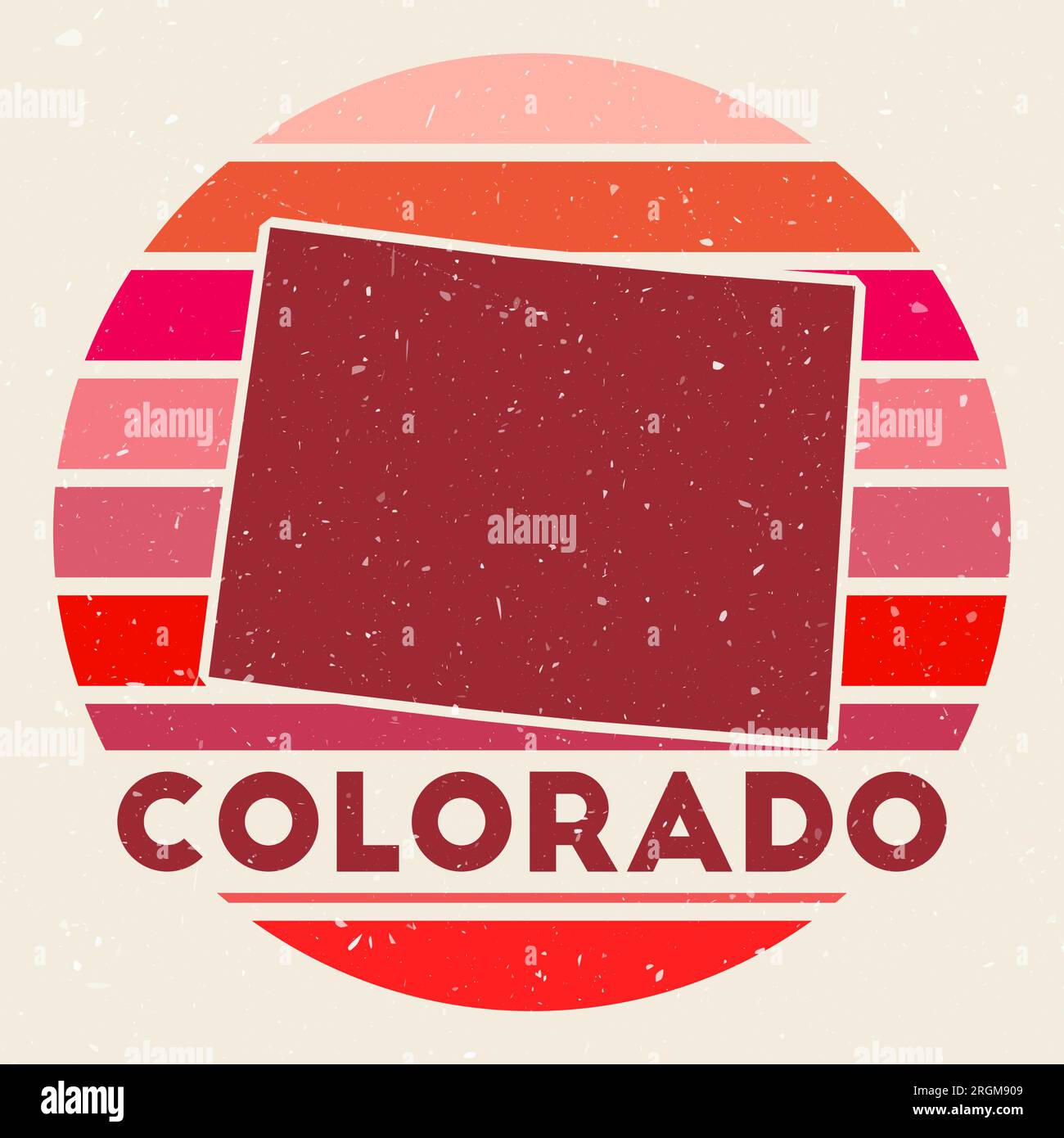 Colorado logo. Sign with the map of US state and colored stripes ...