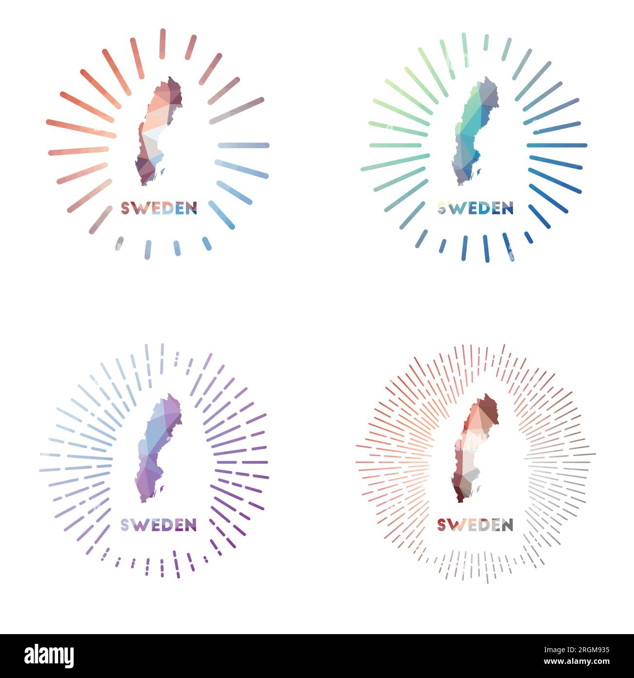 Sweden low poly sunburst set. Logo of country in geometric polygonal ...
