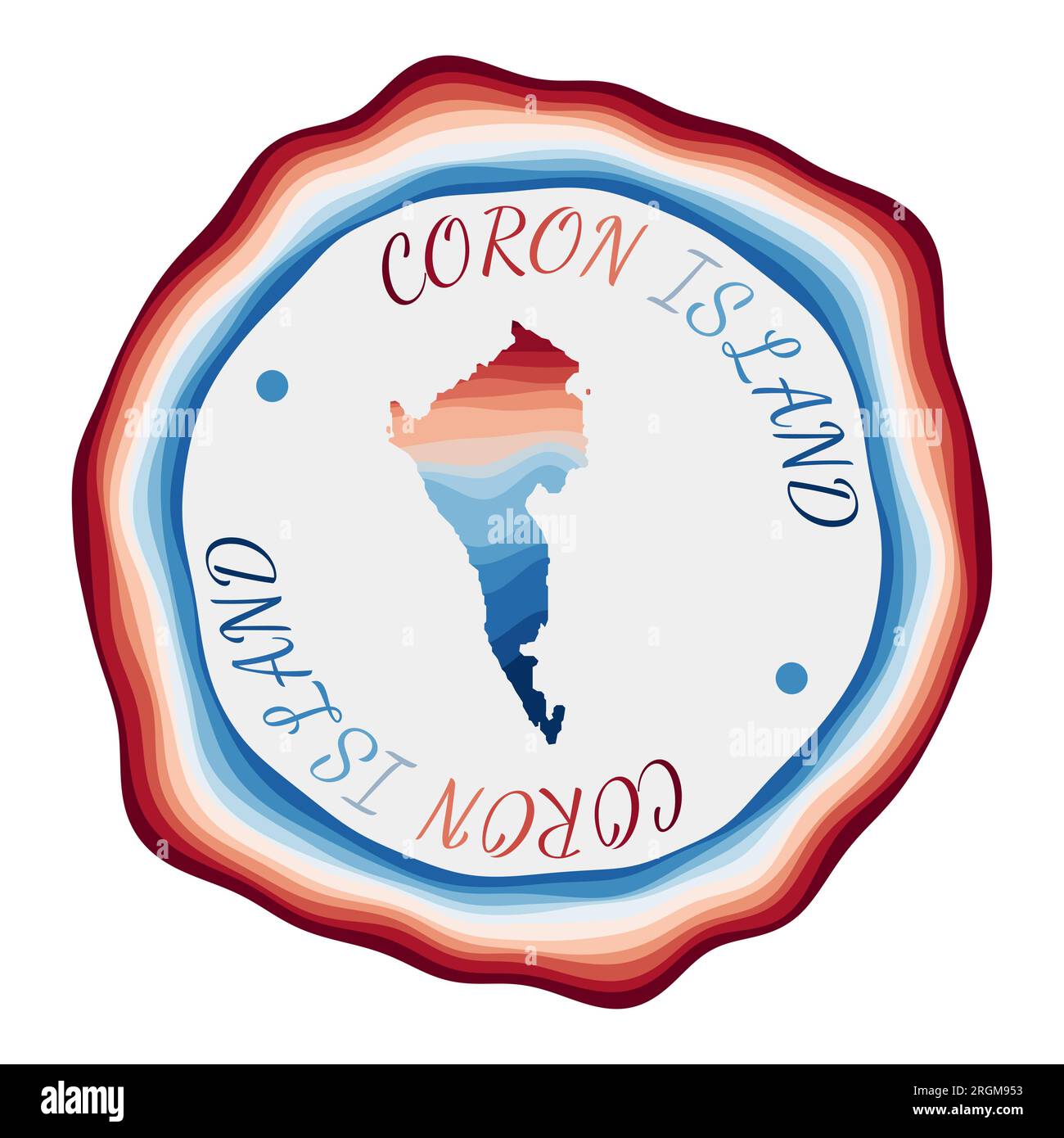 Coron Island badge. Map of the island with beautiful geometric waves ...