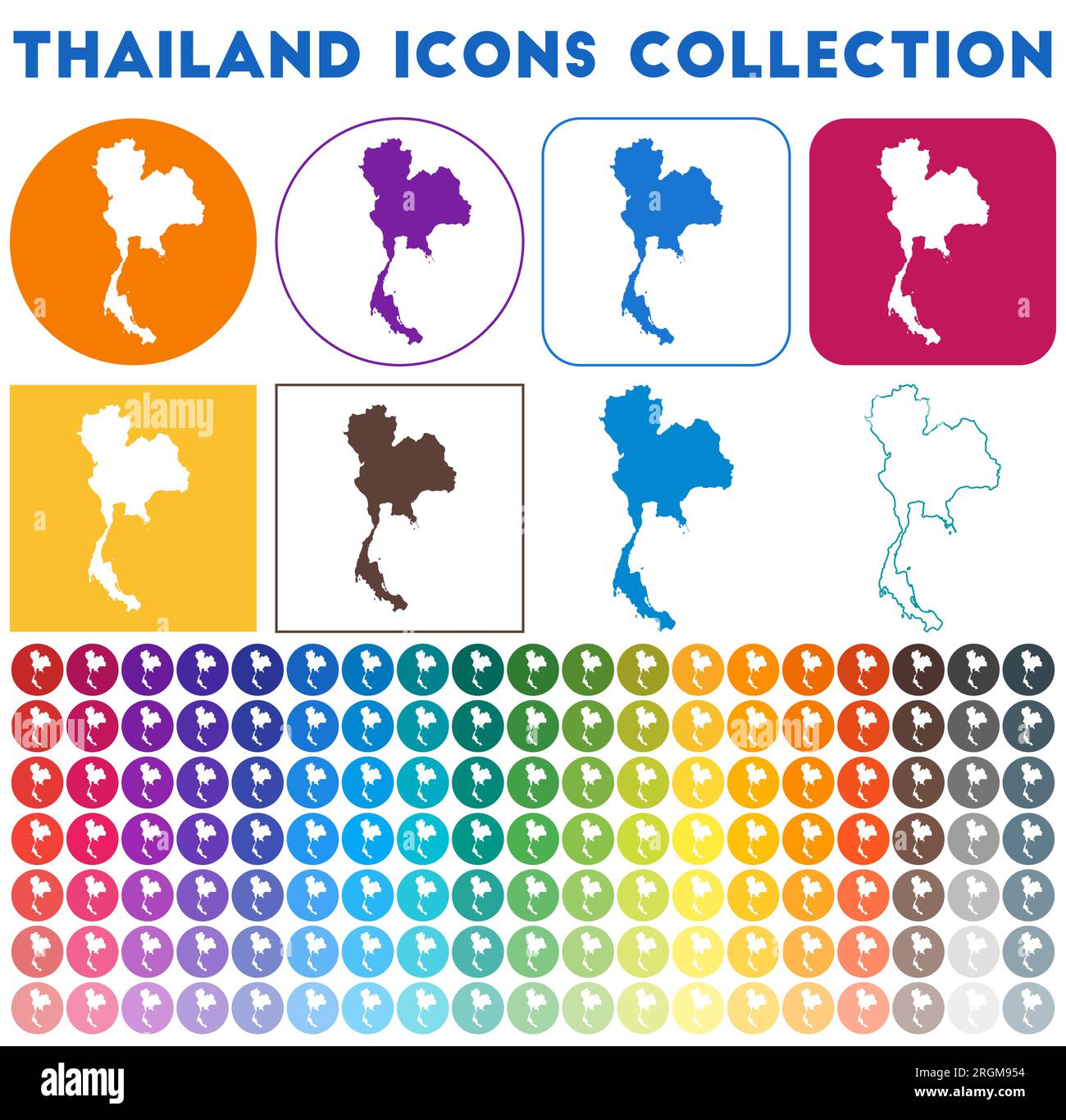 Thailand icons collection. Bright colorful trendy map icons. Modern ...