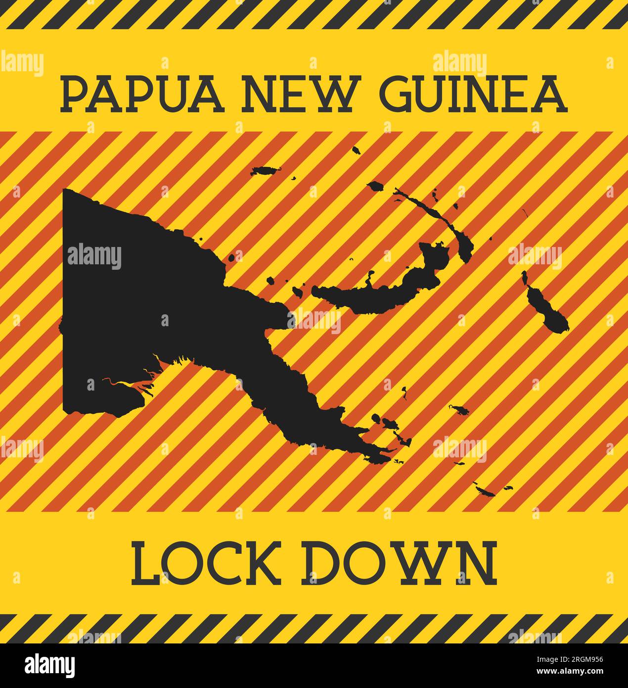Papua New Guinea lock down sign. Yellow country pandemic danger icon ...