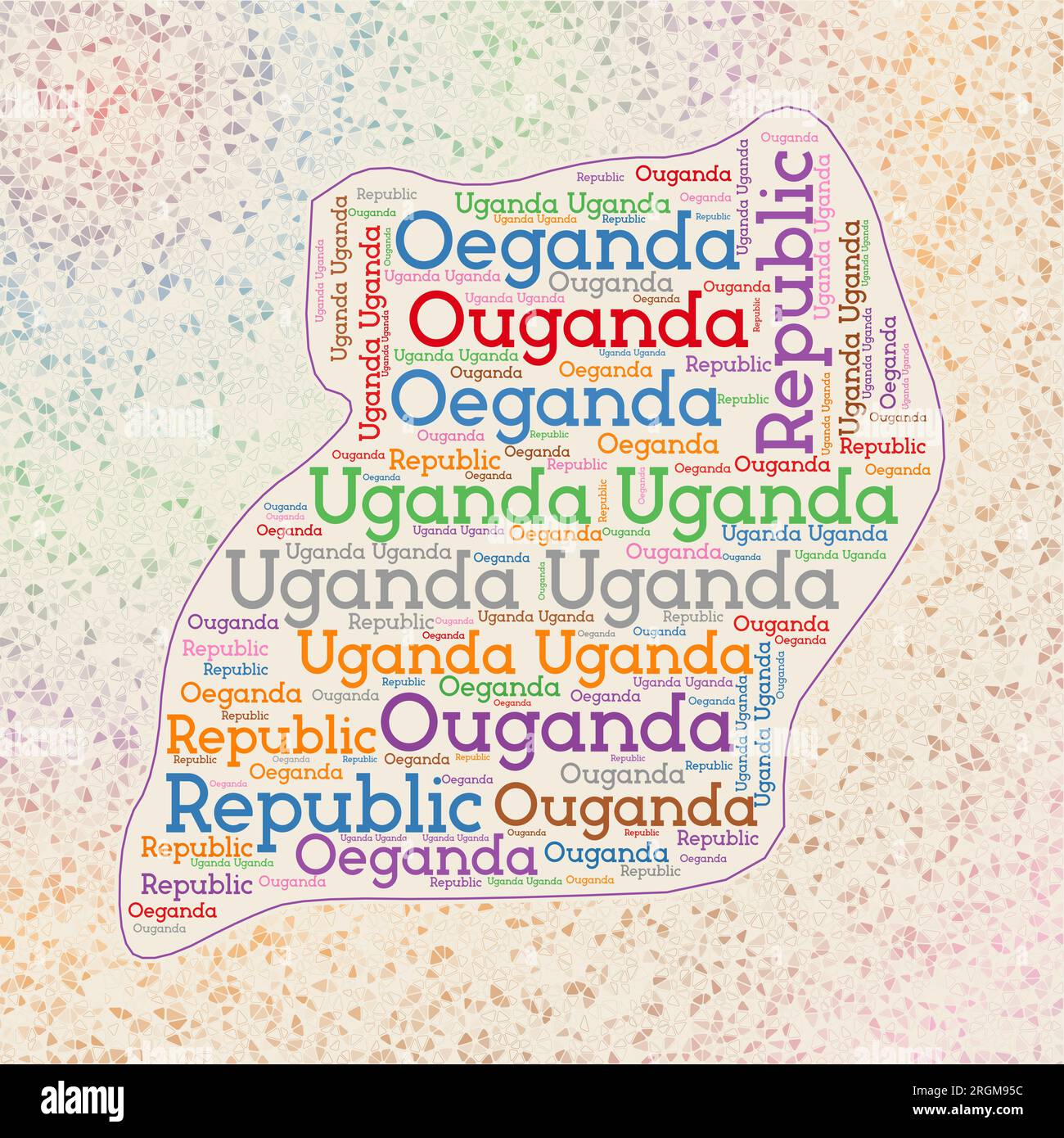 Uganda shape with country names word cloud in multiple languages ...