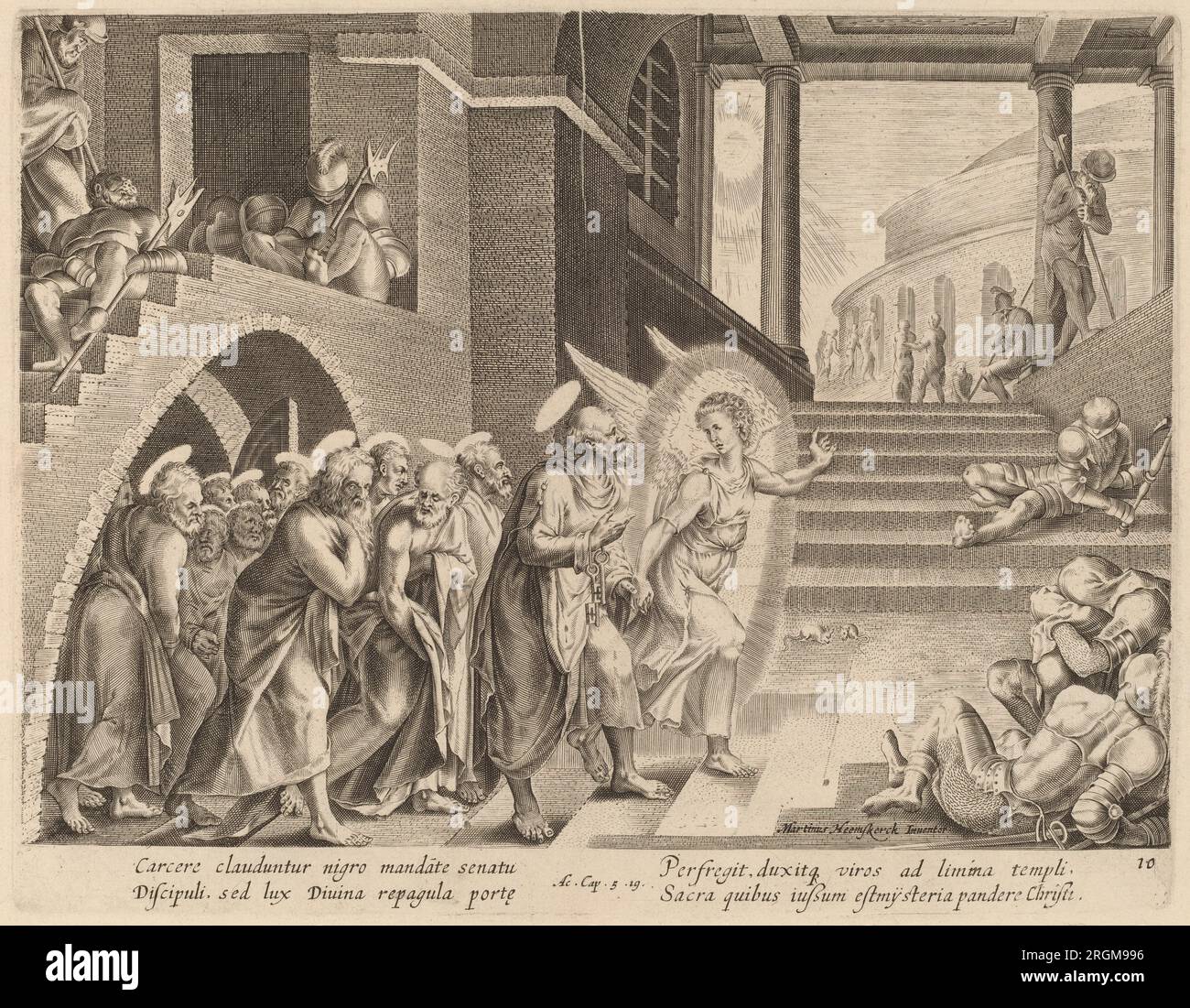 The Apostles Delivered from Prison by an Angel by Philip Galle Stock ...