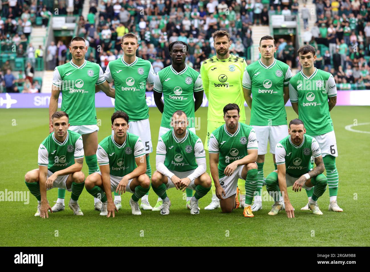 Hibernian's (left to right, back to front) Lewis Miller, Will Fish ...