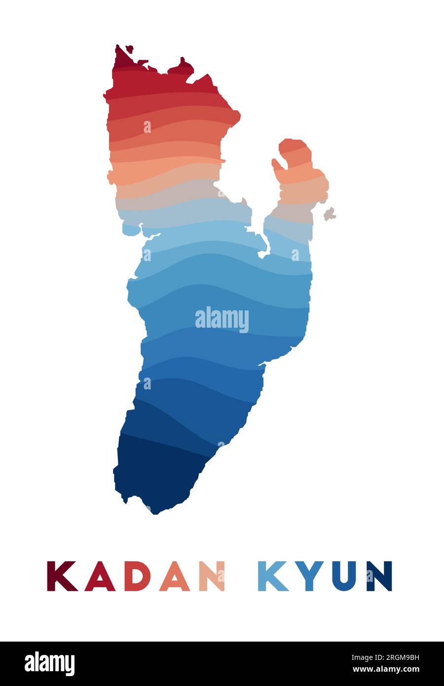 Kadan Kyun map. Map of the island with beautiful geometric waves in red ...