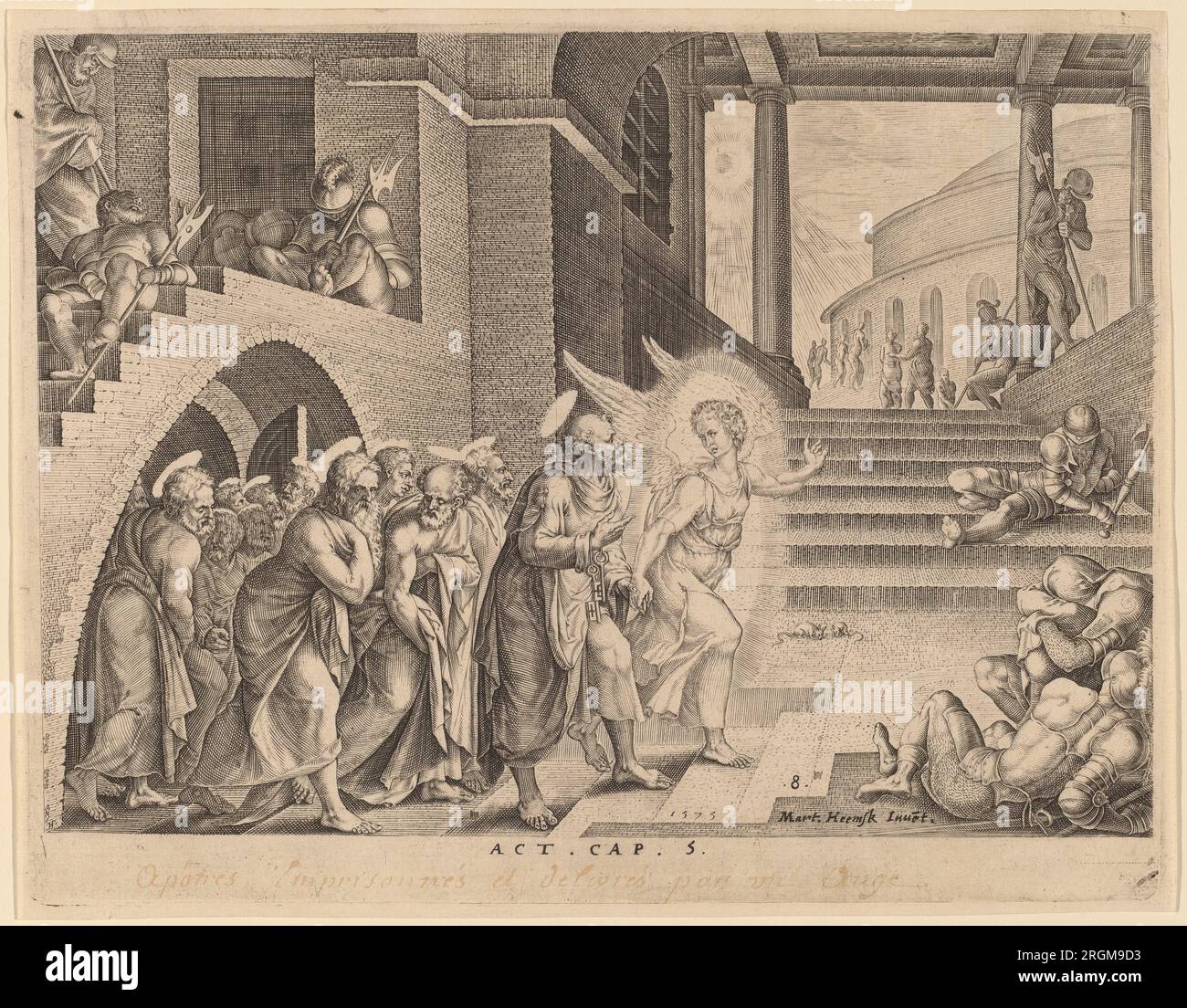 The Apostles Delivered from Prison by an Angel by Philip Galle Stock ...