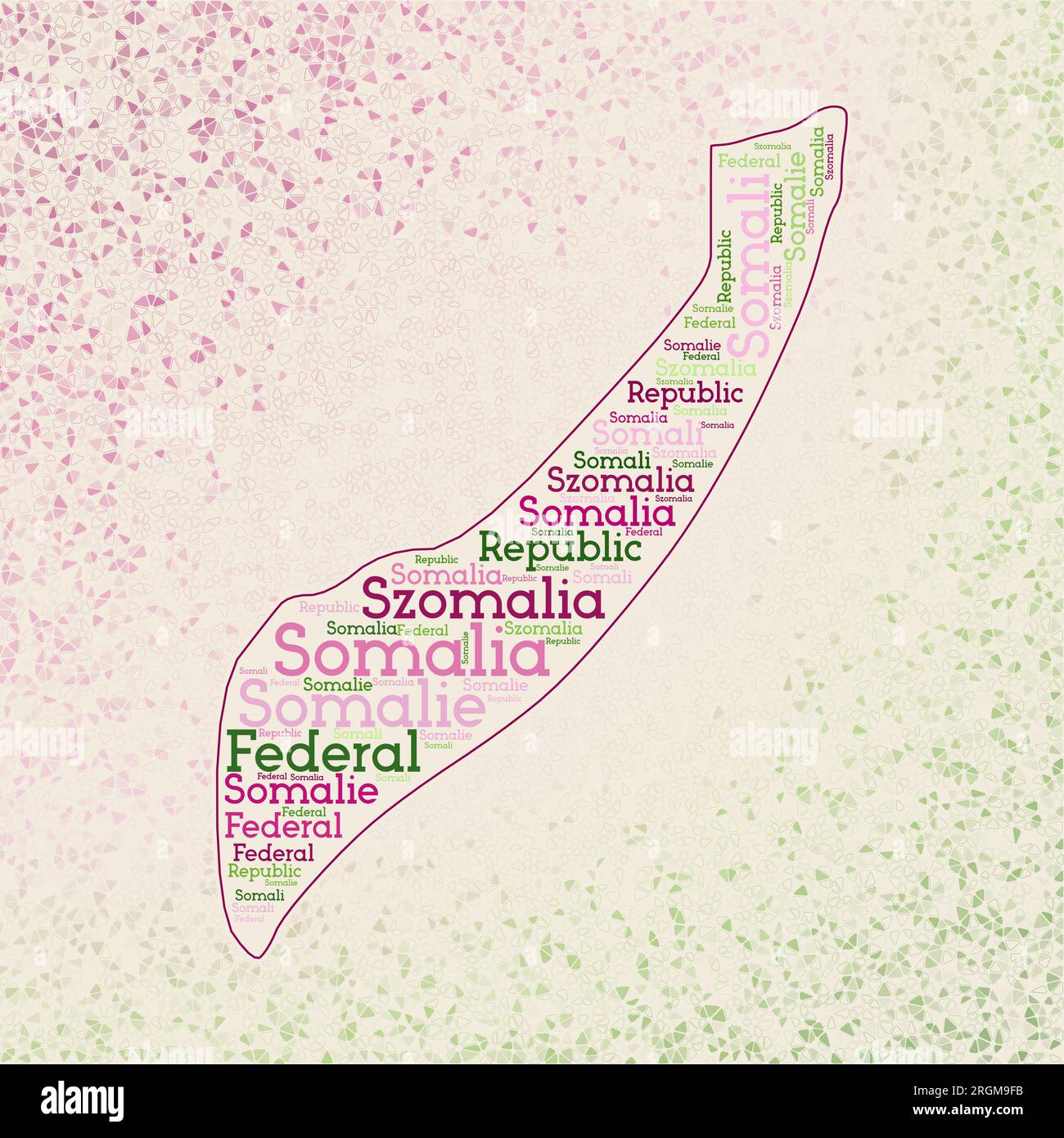 Somalia shape with country names word cloud in multiple languages ...