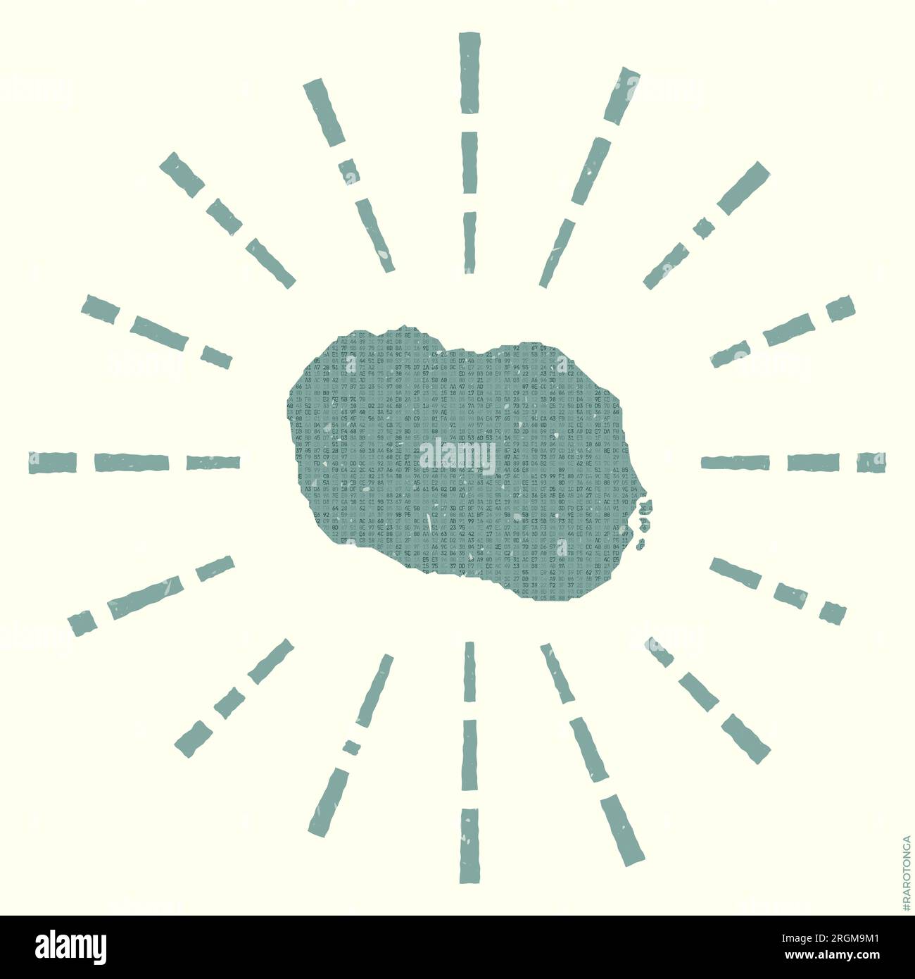 Rarotonga Logo. Grunge sunburst poster with map of the island. Shape of ...