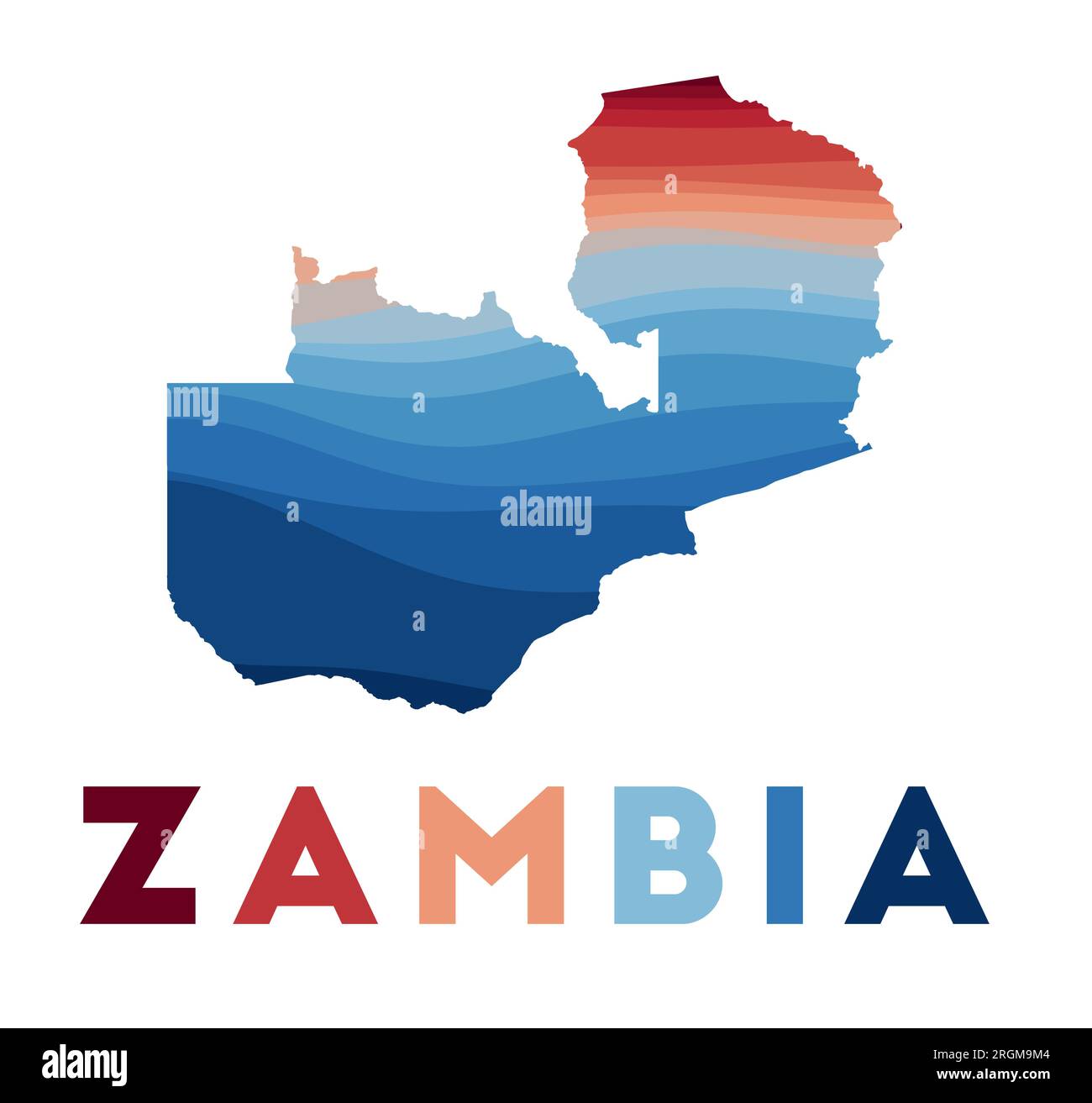 Zambia map. Map of the country with beautiful geometric waves in red ...