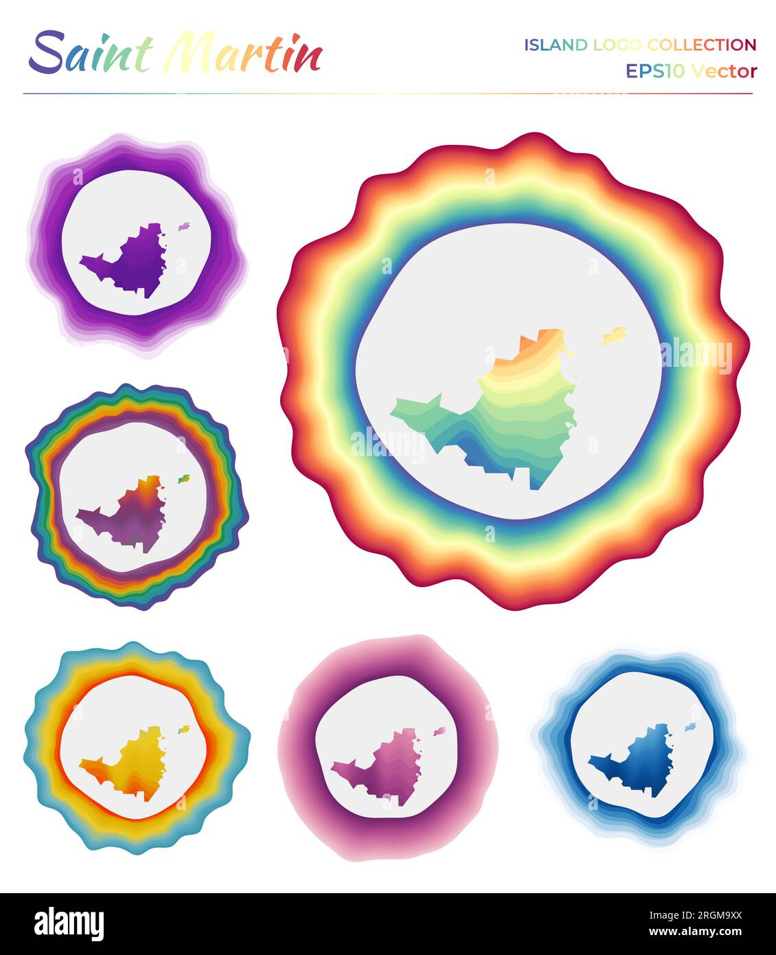 Saint Martin logo collection. Colorful badge of the island. Layers ...