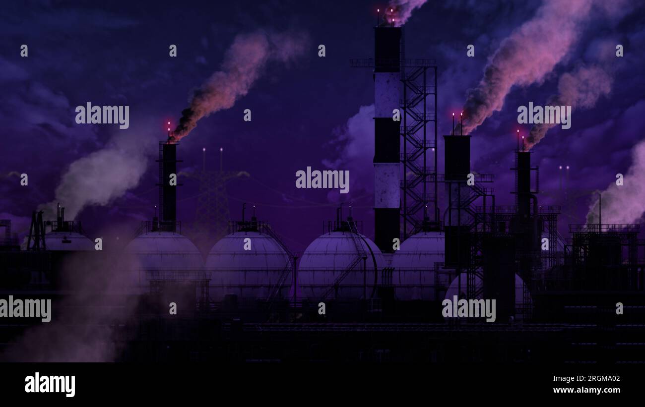 flammable natural gas power station with storage tanks, fictive ...