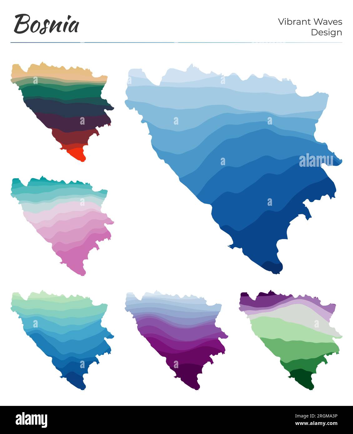 Set of vector maps of Bosnia. Vibrant waves design. Bright map of ...
