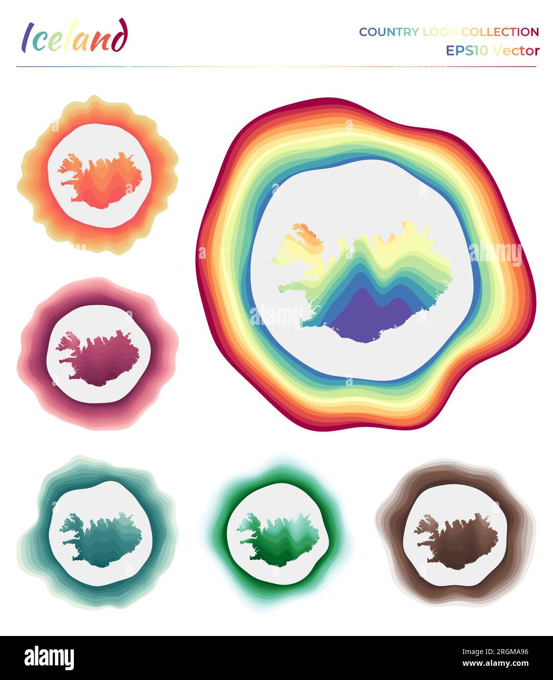 Iceland logo collection. Colorful badge of the country. Layers around ...