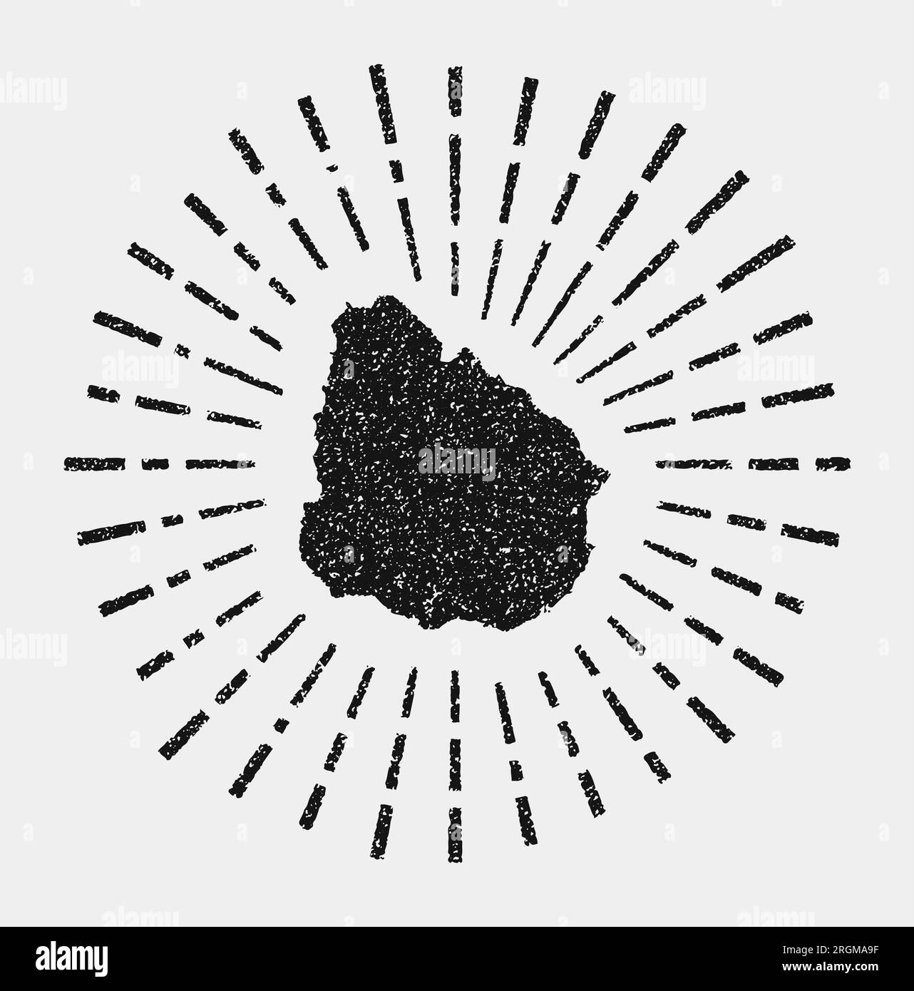 Vintage map of Uruguay. Grunge sunburst around the country. Black ...