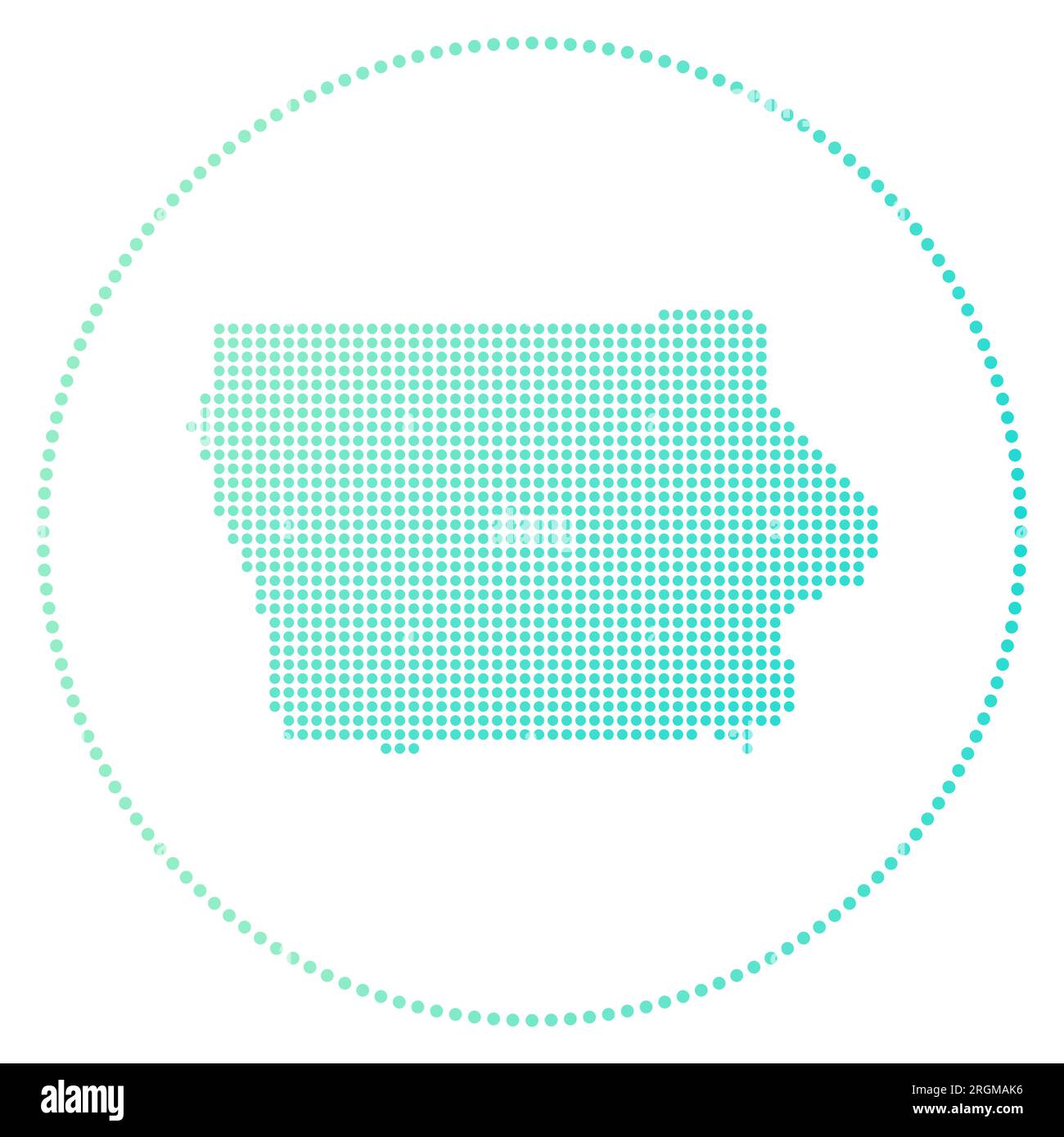 Iowa digital badge. Dotted style map of Iowa in circle. Tech icon of the US state with ...